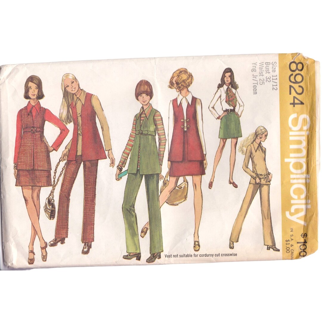 Vintage Sewing PATTERN Simplicity 8924, Young Junior Teen 1970 Vest ...