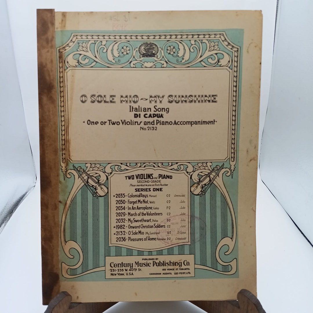Antique Sheet Music, O Sole Mio My Sunshine Two Violins and Piano 2132 ...