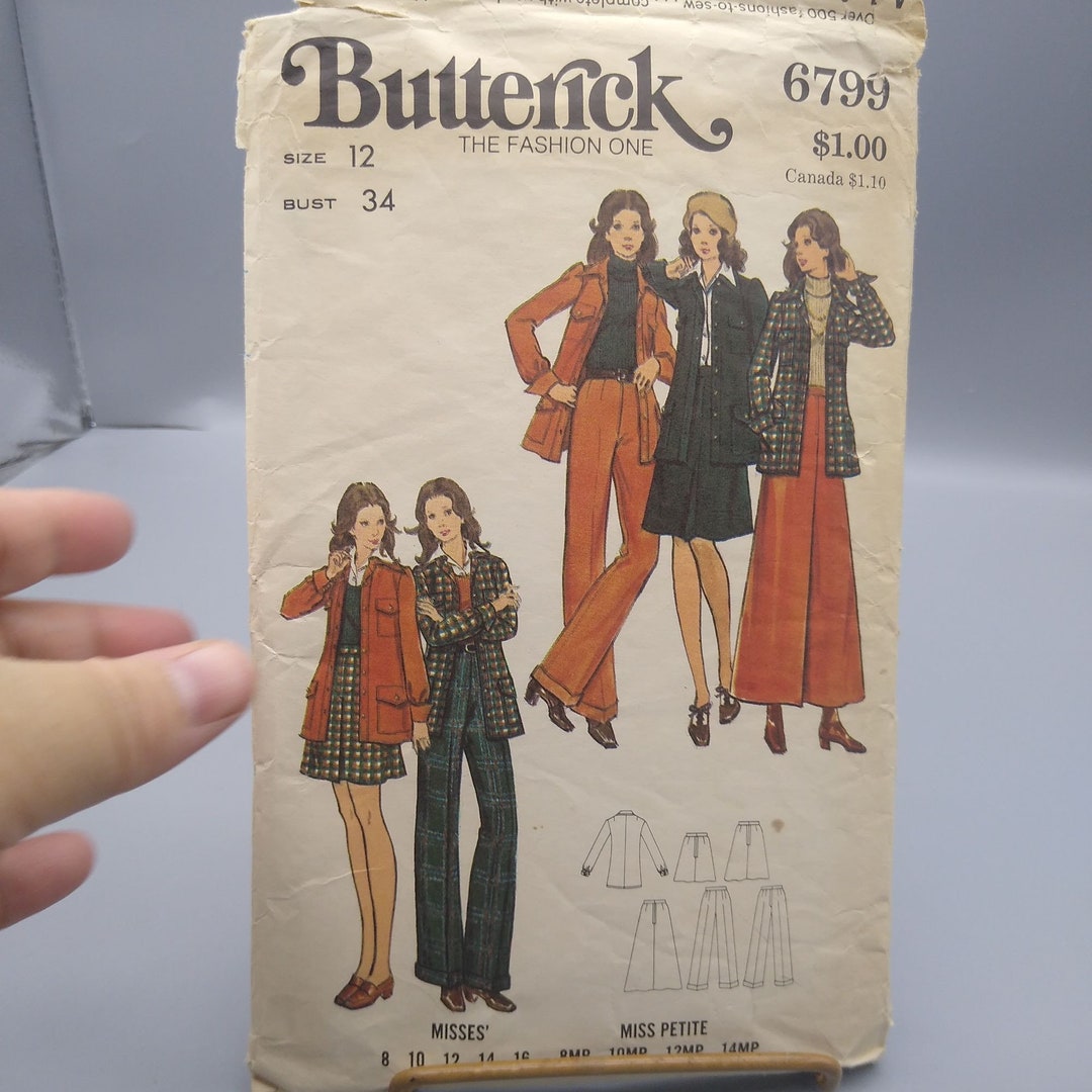Vintage Sewing PATTERN Butterick 6799, Misses 1971 Jacket Skirt and ...