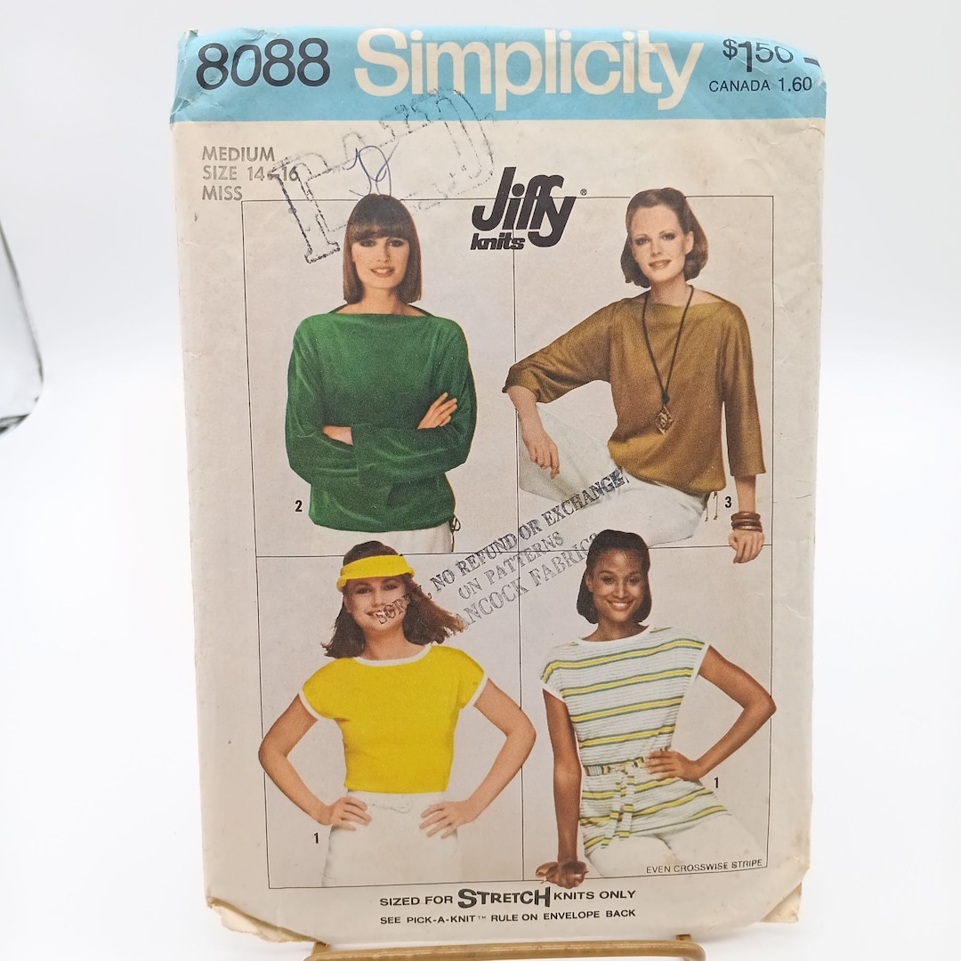 Vintage Sewing PATTERN Simplicity 8088, Jiffy Knit Misses 1977 Pullover ...