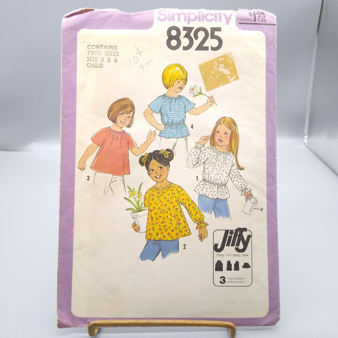 Vintage Sewing PATTERN Simplicity 8325, Jiffy Girls 1977 Pullover ...