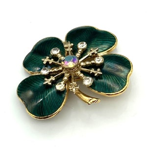 Vintage Green Shamrock Brooch, Lucky Four Leaf Clover Lapel Pin With ...