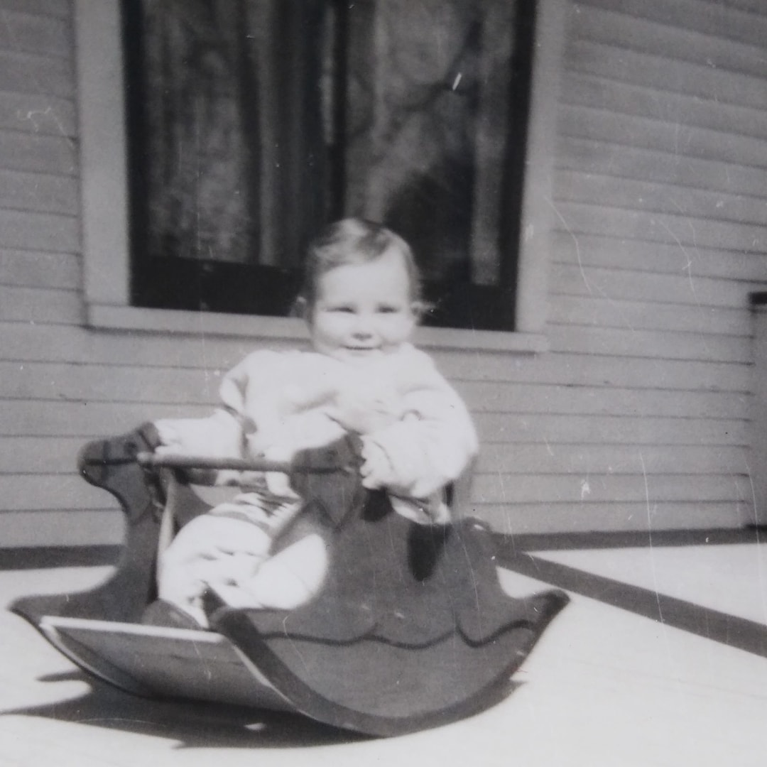 Vintage Child Photo on Rocking Horse Cow Child Seat, 1940s Toddler Toy ...