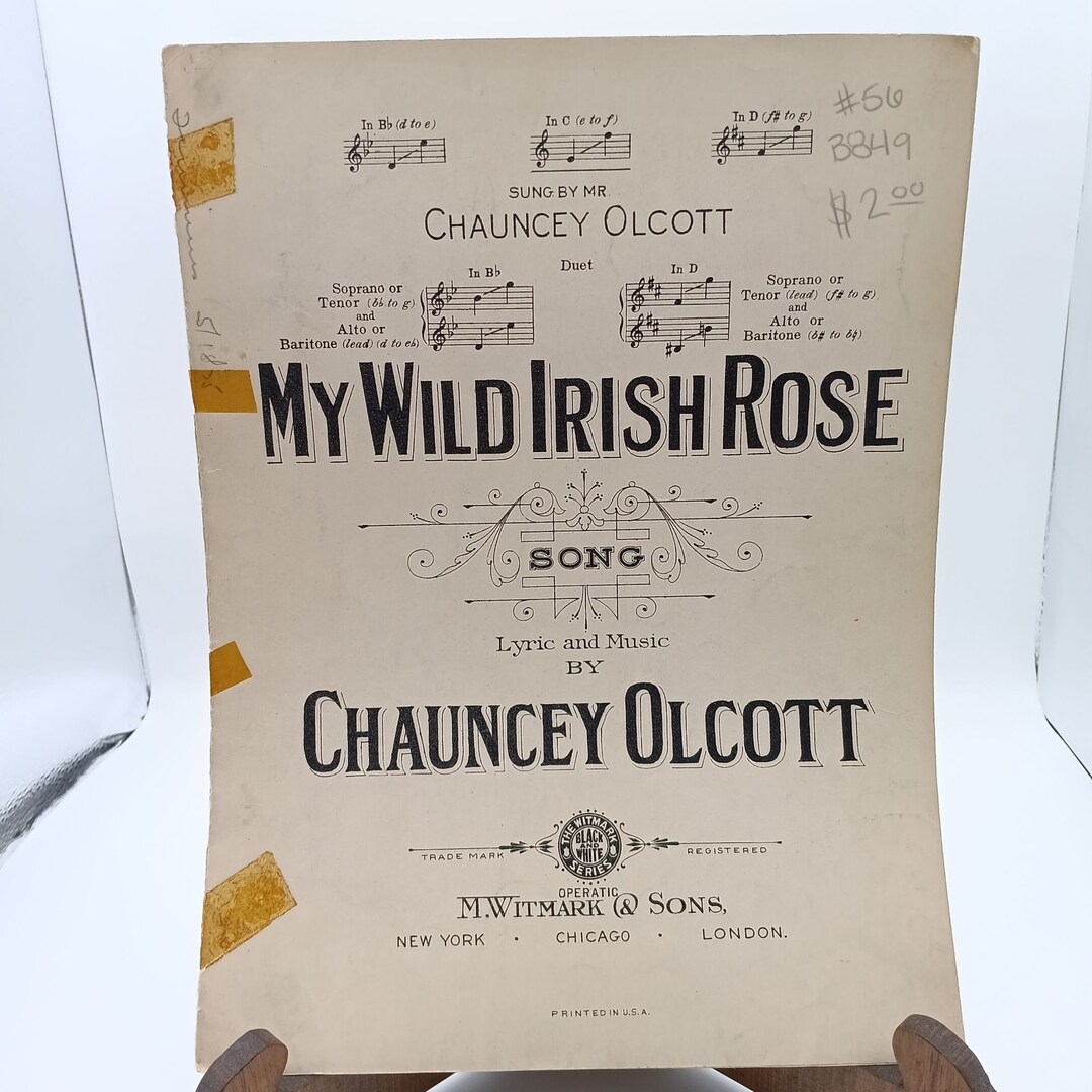 Antique Sheet Music, My Wild Irish Rose by Chauncey Olcott, Witmark ...