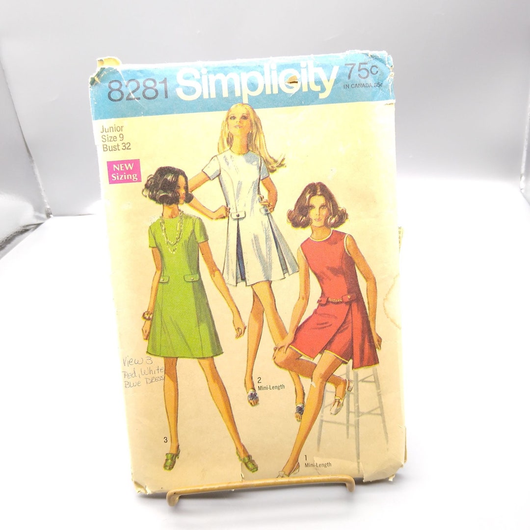 Vintage Sewing PATTERN Simplicity 8281, Junior Misses 1969 Dress in Two ...