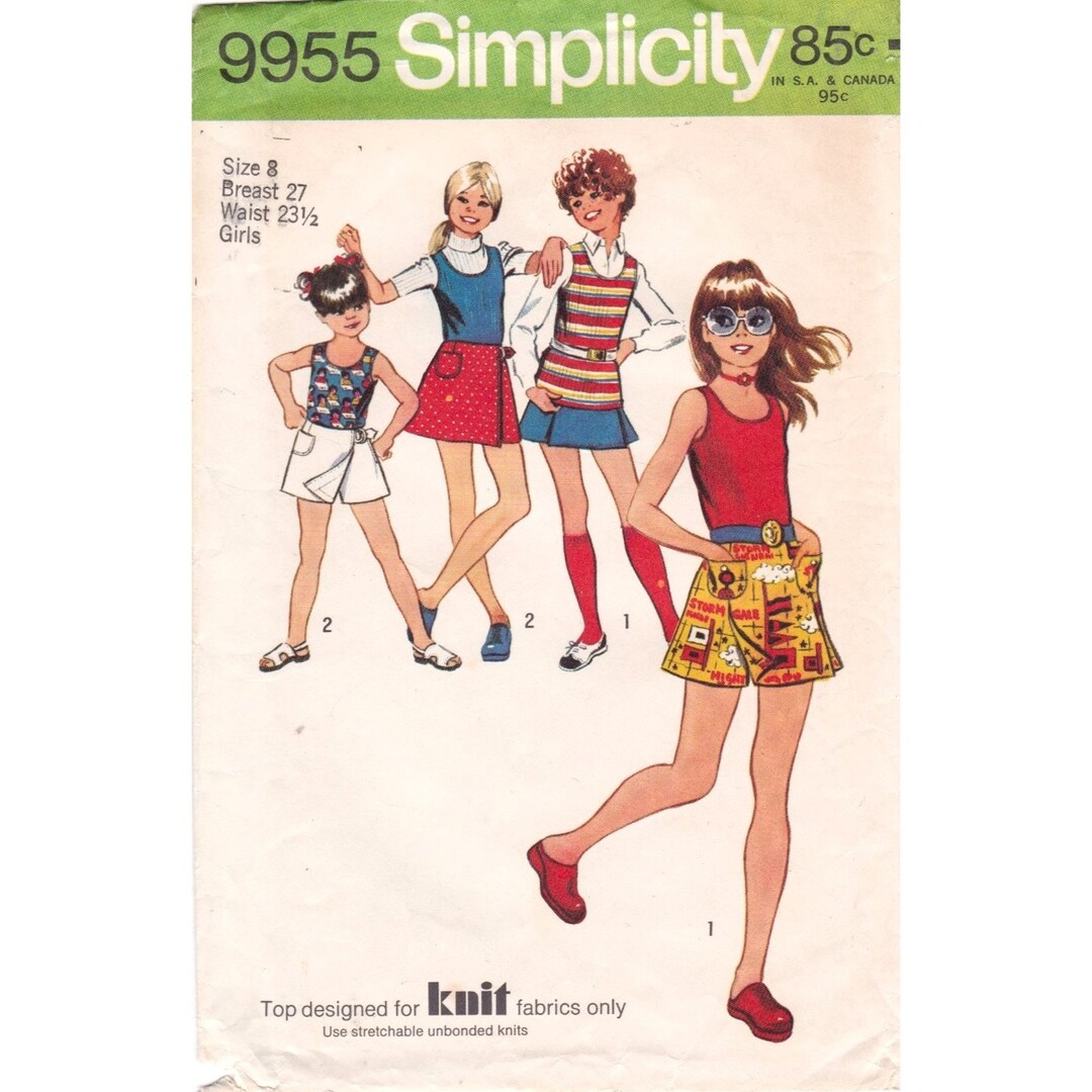 Vintage Sewing PATTERN Simplicity 9955, Girls 1972 Scooter Skirt and ...