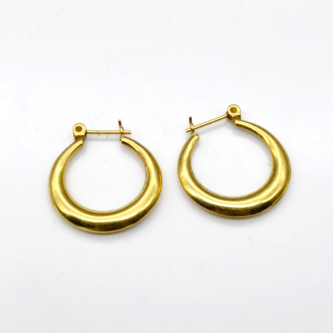 Vintage MA 14K Gold Earrings, Puffy Hoops With Tapered Design, Chic ...