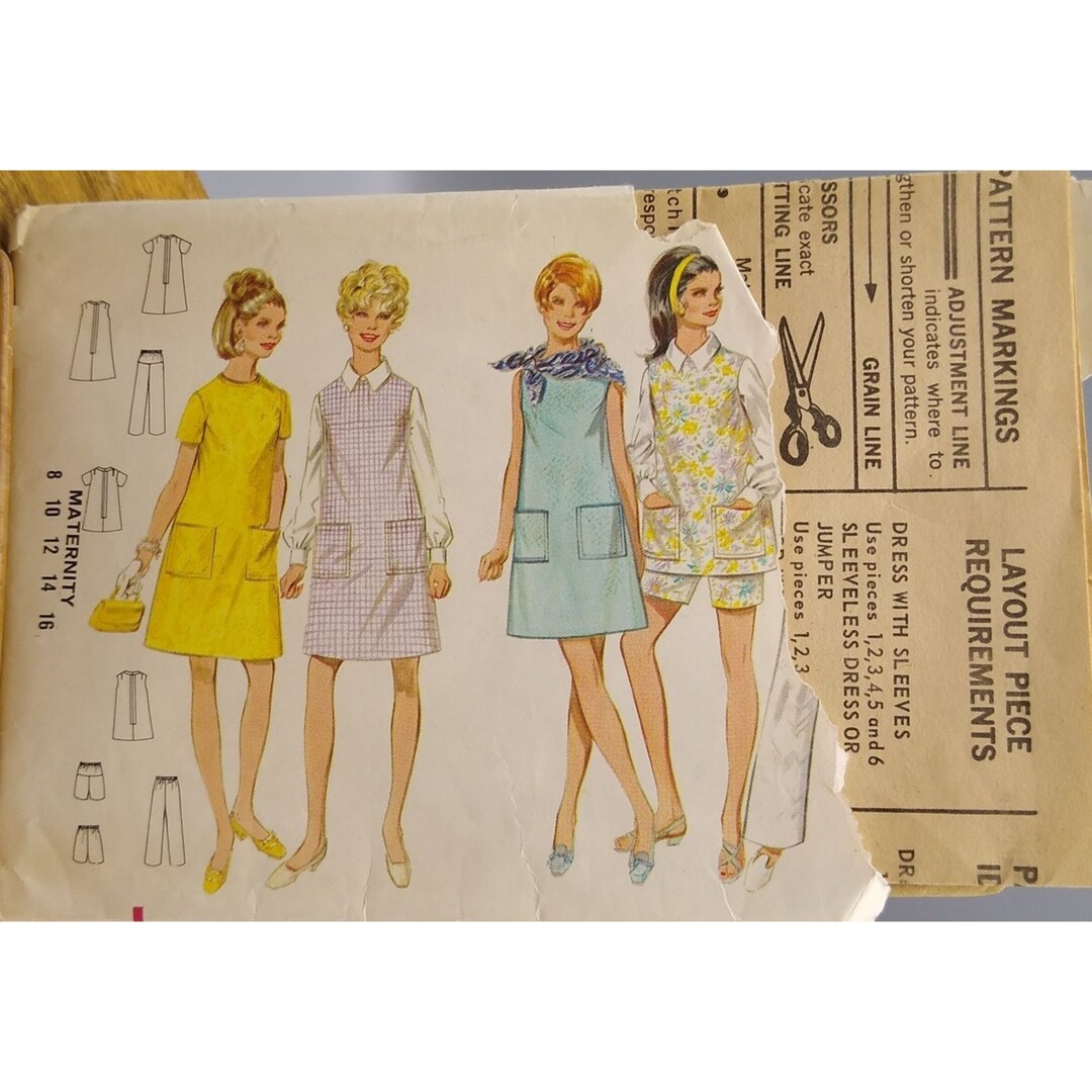 Vintage Sewing PATTERN Butterick 5255, Womens Maternity 1969 Dress or ...