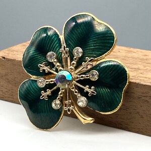 Vintage Green Shamrock Brooch, Lucky Four Leaf Clover Lapel Pin With ...