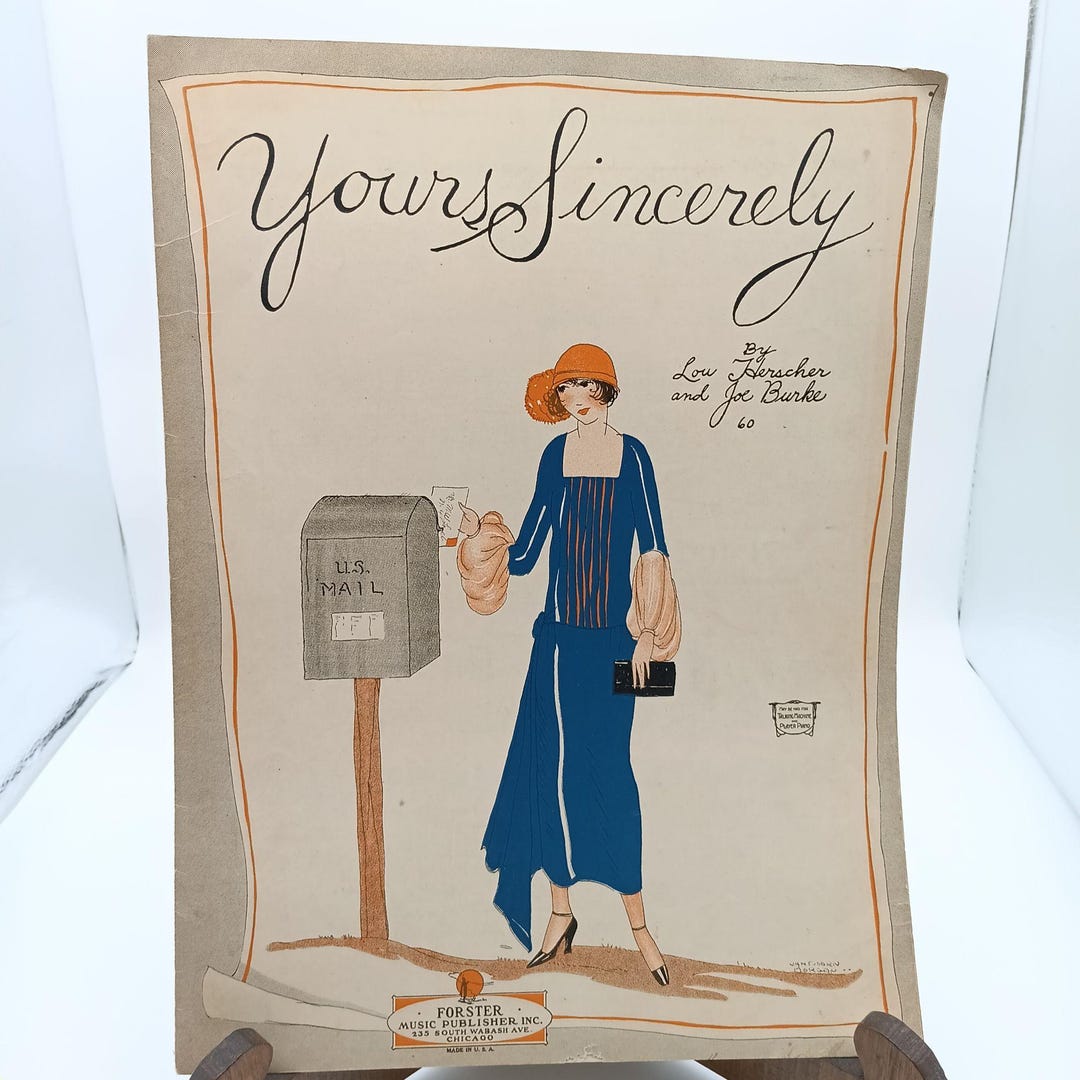Vintage 1920s Sheet Music "yours Sincerely" by Lou Hirsch & Joe Burke ...