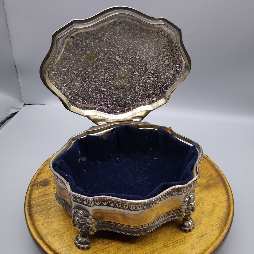 Regency Silver Plated Jewelry Box With Royal Blue Velvet - Etsy