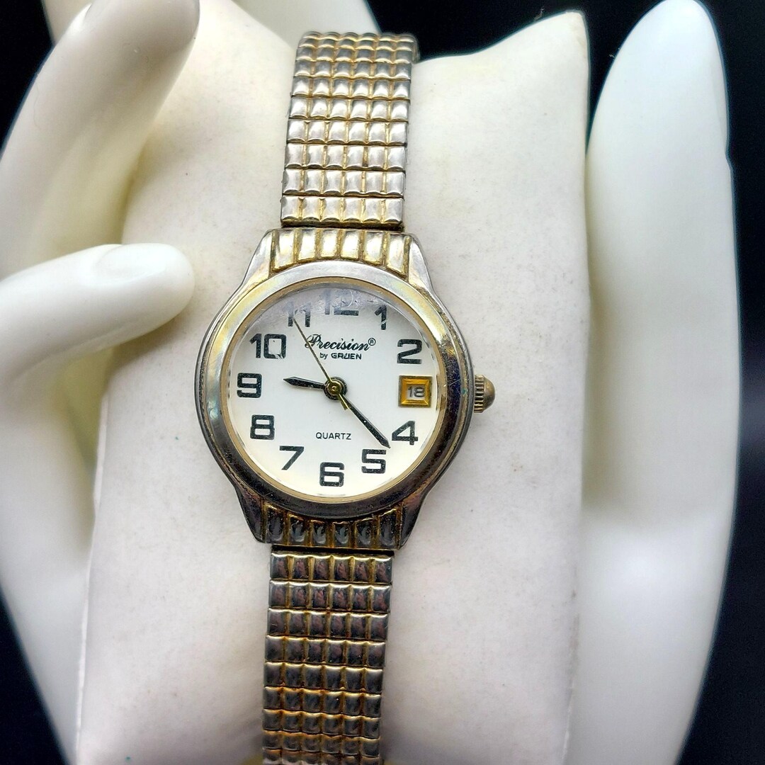 Vintage Gruen Precision Quartz Ladies Date Watch With Stretch Band ...