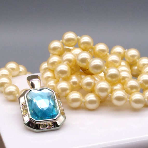 Vintage Avon Pearls with Blue Crystal Enhancer Pendan… - Gem