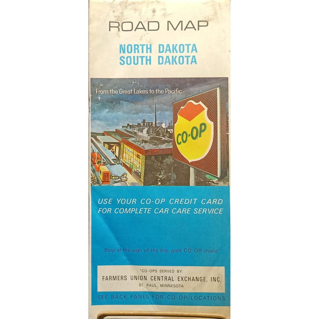 Vintage 1960s Road Map of North & South Dakota by Farmers Union Central ...