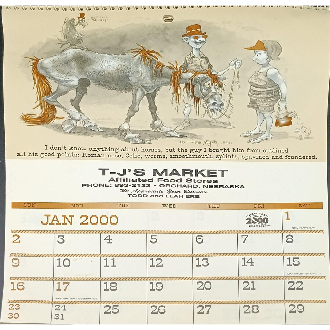 Vintage 2000 T-j's Market Calendar With Herb Mignery Cowpoke Western ...