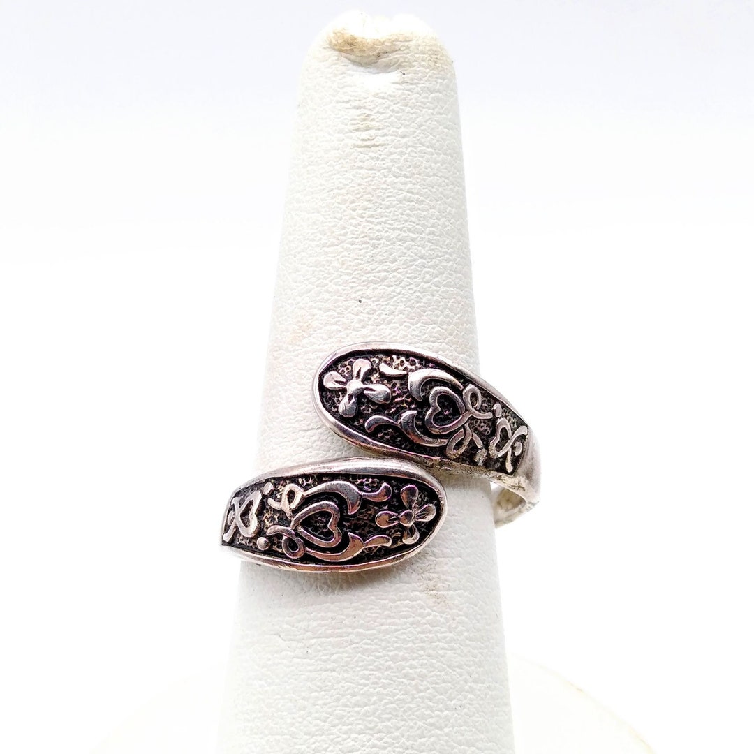 Vintage Sterling Silver Bypass Ring, Adjustable Sterling Silver Wrap ...