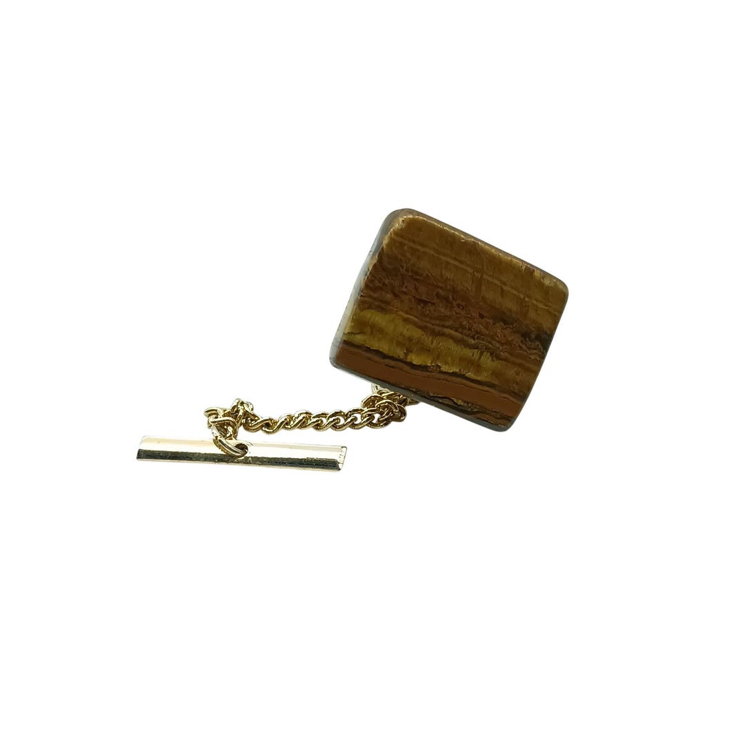 Vintage Tigers Eye Tie Tack With Gold-tone Chain & Bar Clasp - Etsy