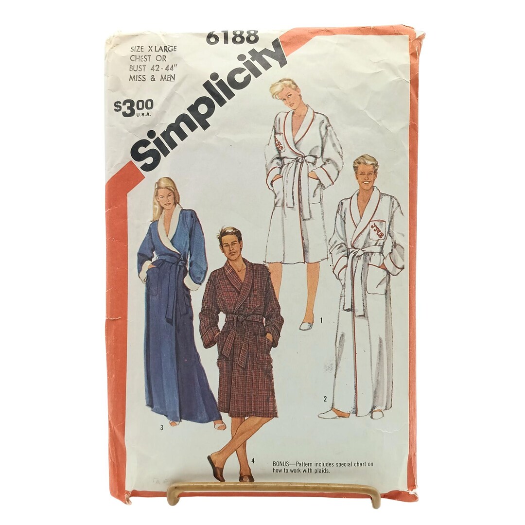 Vintage Simplicity Sewing Pattern 6188 Misses & Mens Robe X-large 42 44 ...