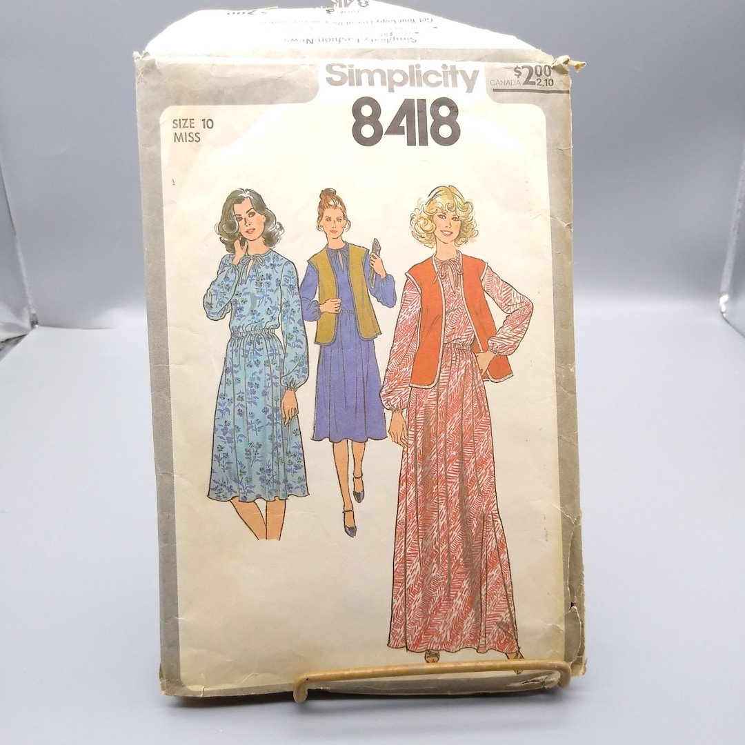 Vintage Sewing PATTERN Simplicity 8418, Misses 1977 Pullover Dress in ...