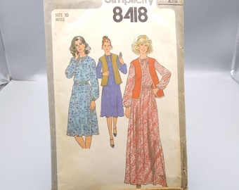 8418 Vintage Simplicity Sewing Pattern Misses Pullover Dress Vest ...