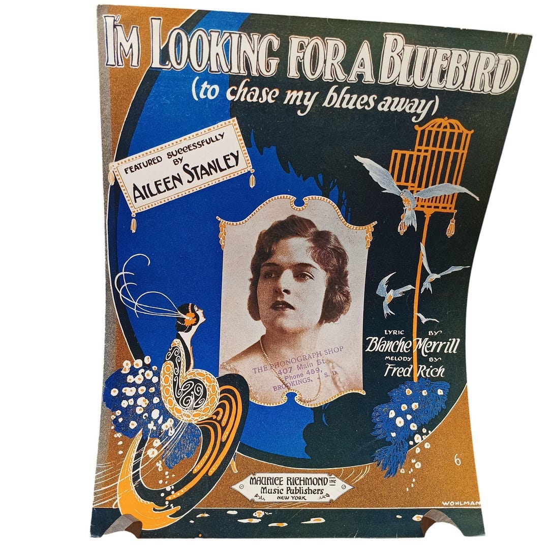 Vintage Sheet Music Im Looking for A Bluebird by Aileen Stanley With ...