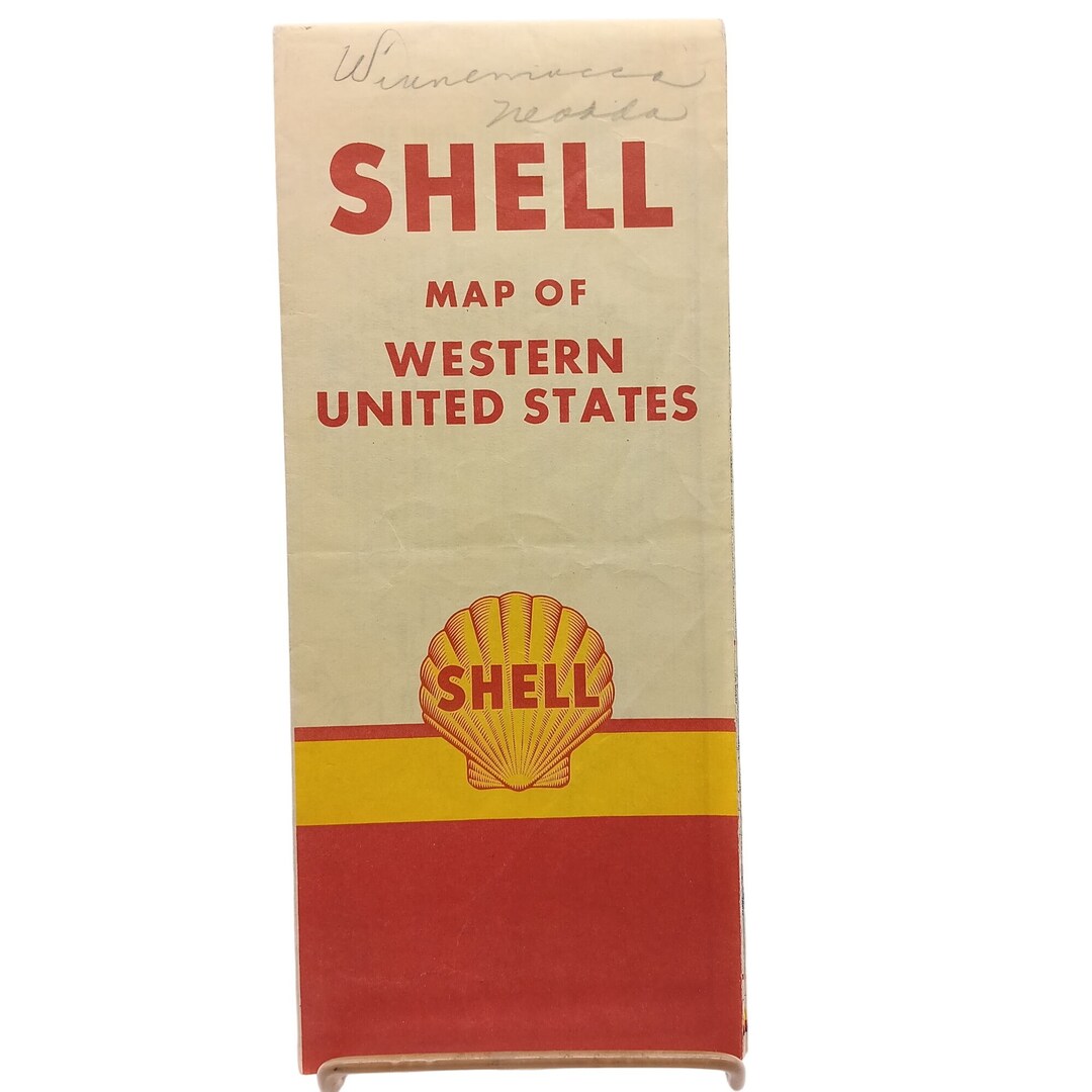 Retro 1950s Western United States Road Map Shell Oil and Gas ...