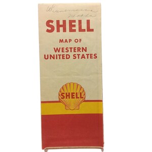Retro 1950s Western United States Road Map Shell Oil and Gas ...
