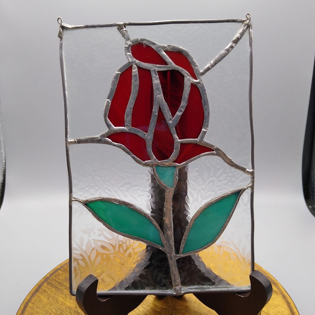 Red Rose Leaded Glass Sun Catcher Stained Glass Decor - Etsy