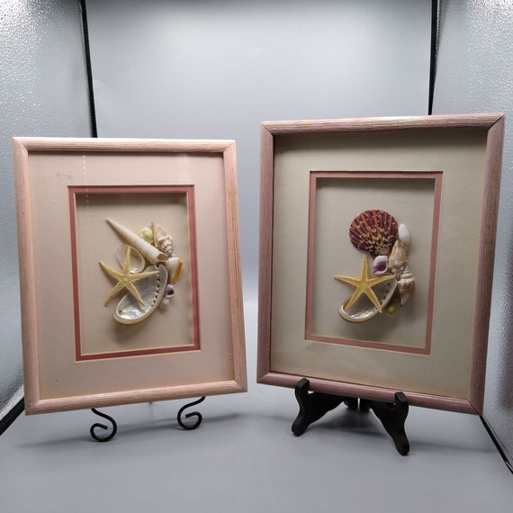 Genuine Pair Seashell Shadow Box Framed Art Vintage Mauve Sea | Etsy