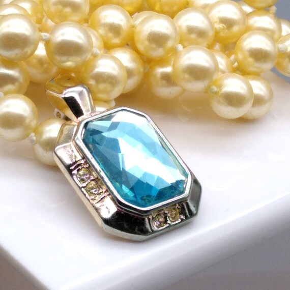 Vintage Avon Pearls with Blue Crystal Enhancer Pendan… - Gem
