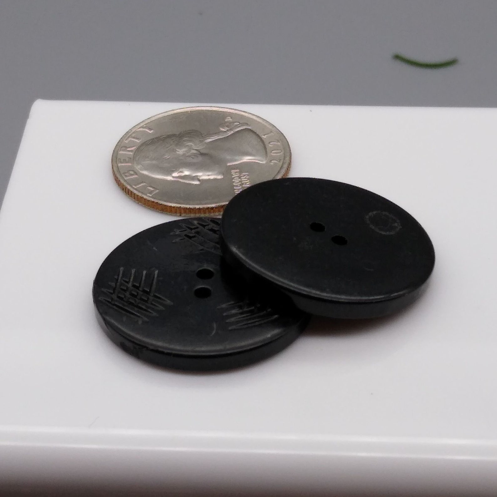 Vintage Black Carved Celluloid Buttons, Licorice Wafer Sew-through ...