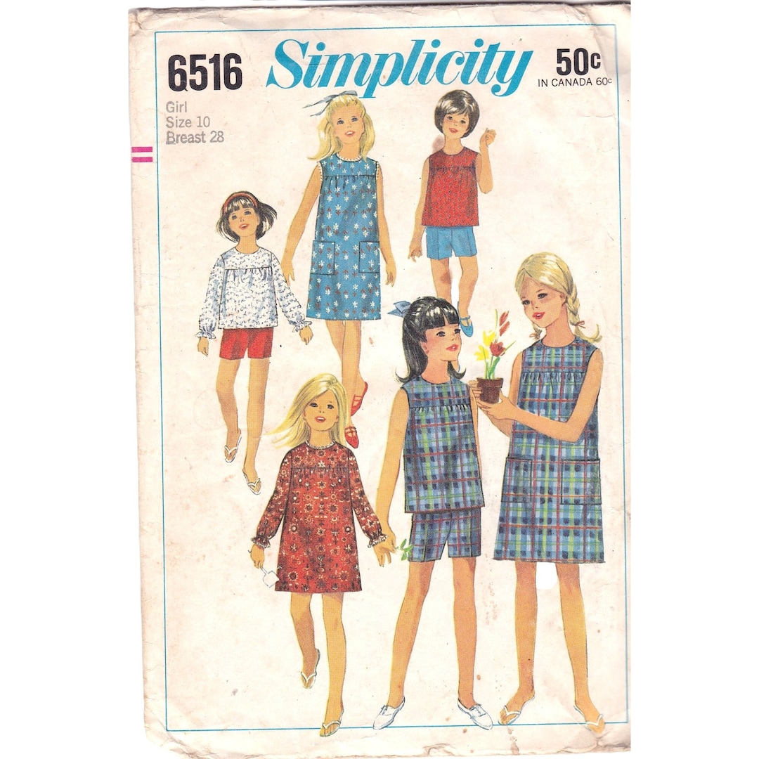 Vintage Sewing PATTERN Simplicity 6516, Girls 1966 One Piece Dress or ...
