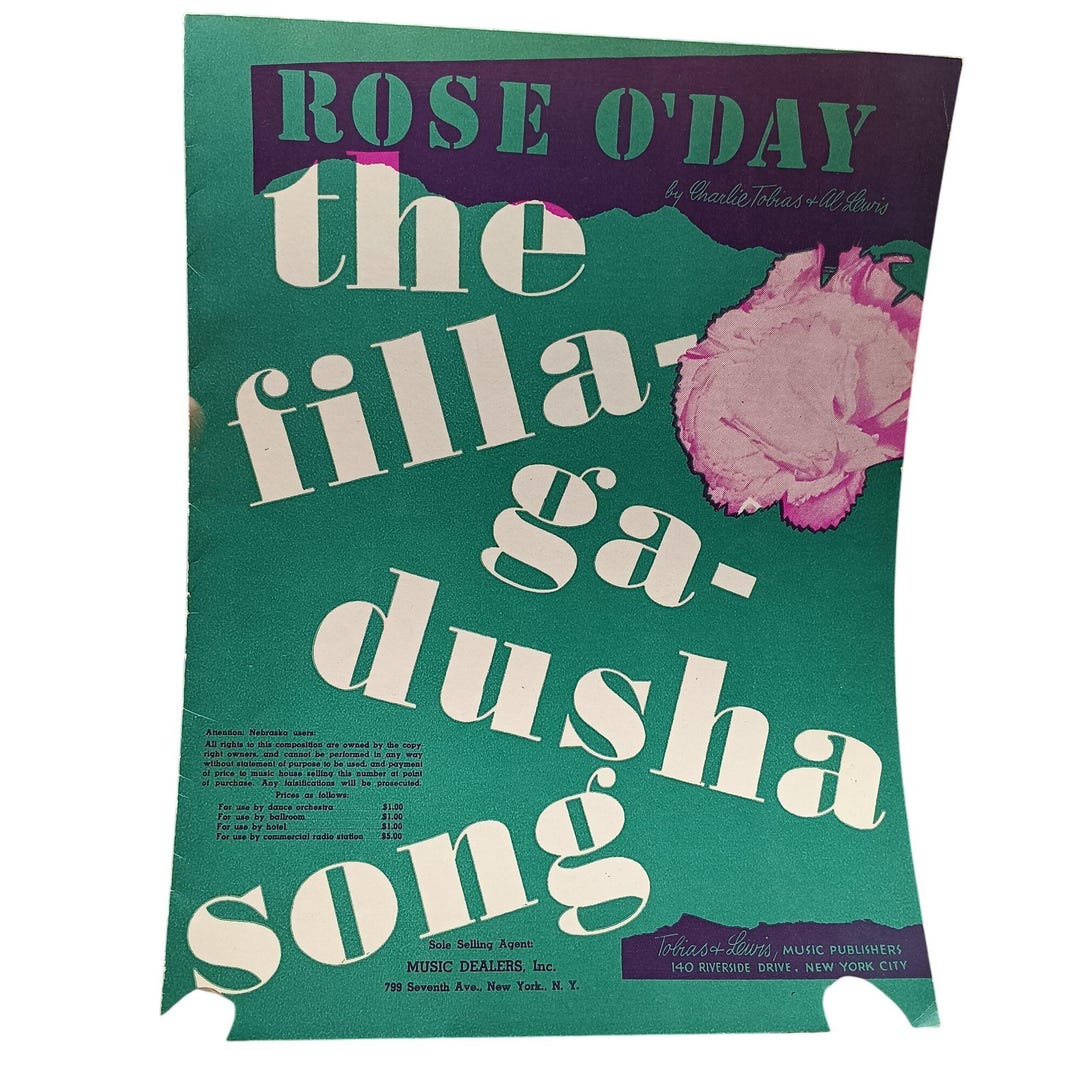 Vintage 1941 Rose Oday Sheet Music Filla Ga Dusha Song by Charlie ...