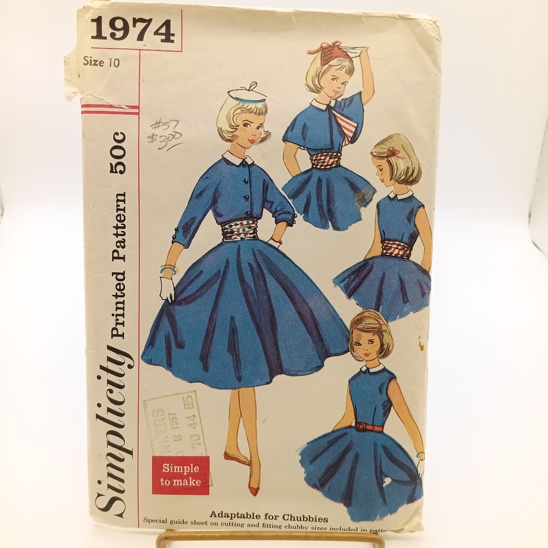 Vintage Sewing PATTERN Simplicity 1974, Girls 1957 One Piece Dress ...