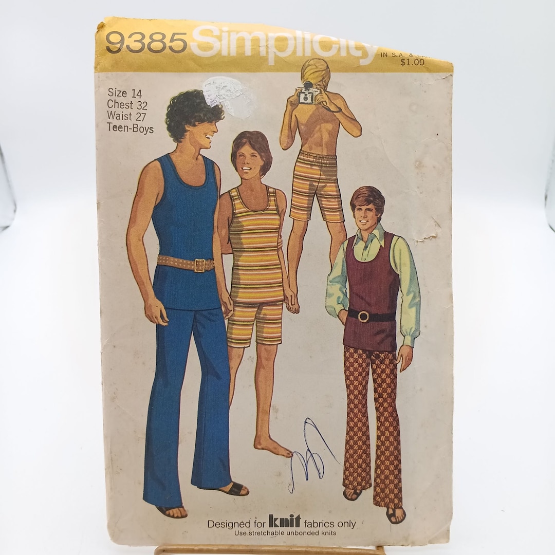 Vintage Sewing PATTERN Simplicity 9385, Teen Boys Knit 1971 Hip Hugger ...