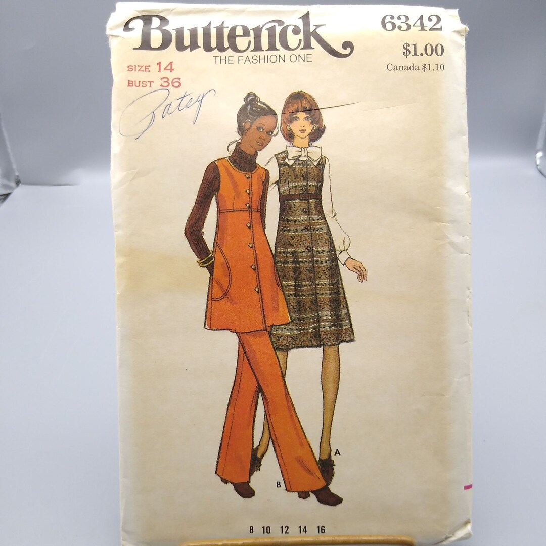 UNCUT Vintage Sewing PATTERN Butterick 6342, Misses 1971 Jumper Tunic ...