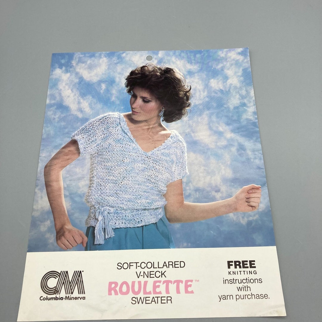 Vintage Patterns Columbia Minerva Roulette Knit 1980s Soft Collared V ...