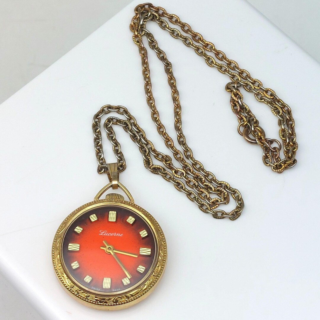 Vintage Lucerne Swiss Made Pocket Watch Necklace With Ornate Chain ...