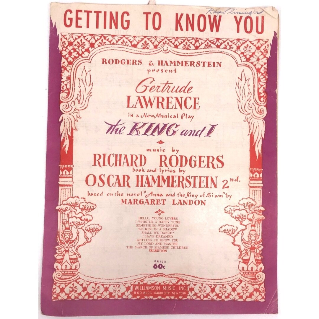 Vintage Sheet Music, Getting to Know You, Rodgers and Hammerstein 1951 ...