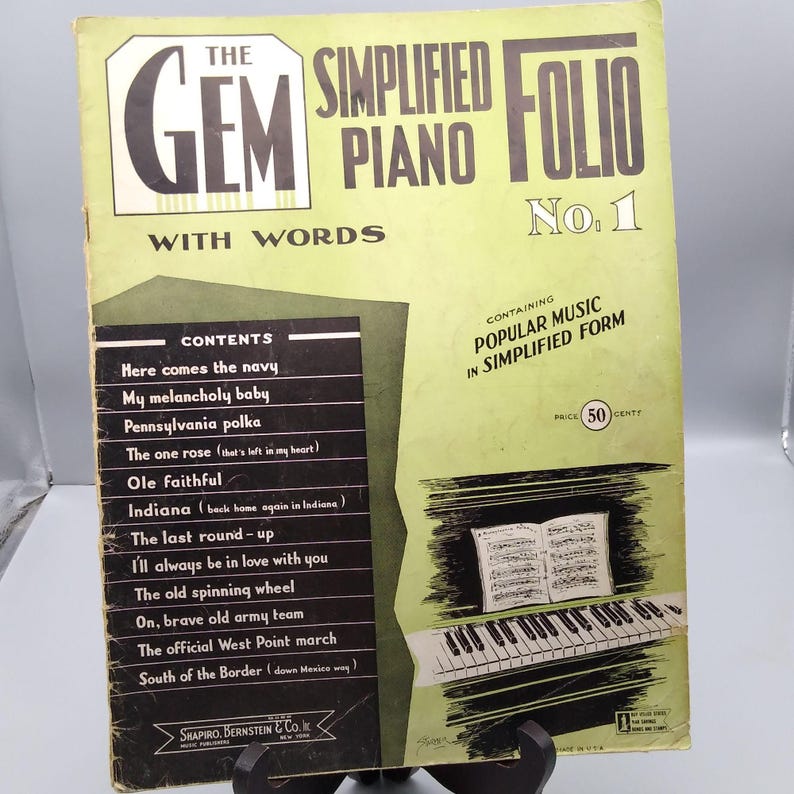 Vintage Sheet Music, Gem Simplified Piano Folio With Words No 1 ...