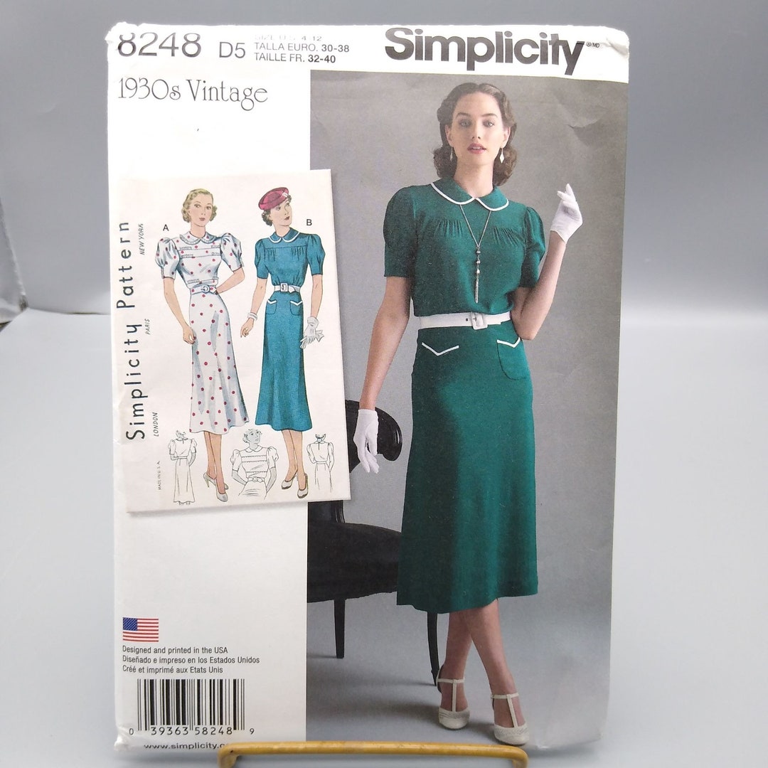 UNCUT Sewing PATTERN Simplicity 8248, Misses Vintage 1930s Dress, Size ...