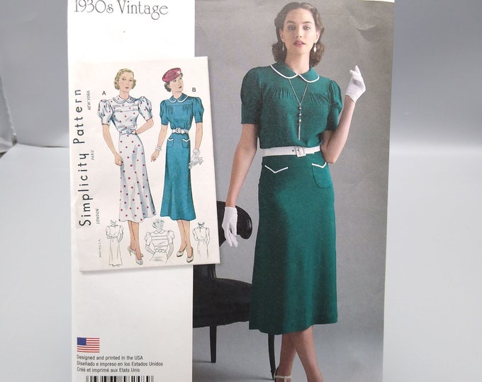 UNCUT Sewing PATTERN Simplicity 8248, Misses Vintage 1930s Dress, Size ...