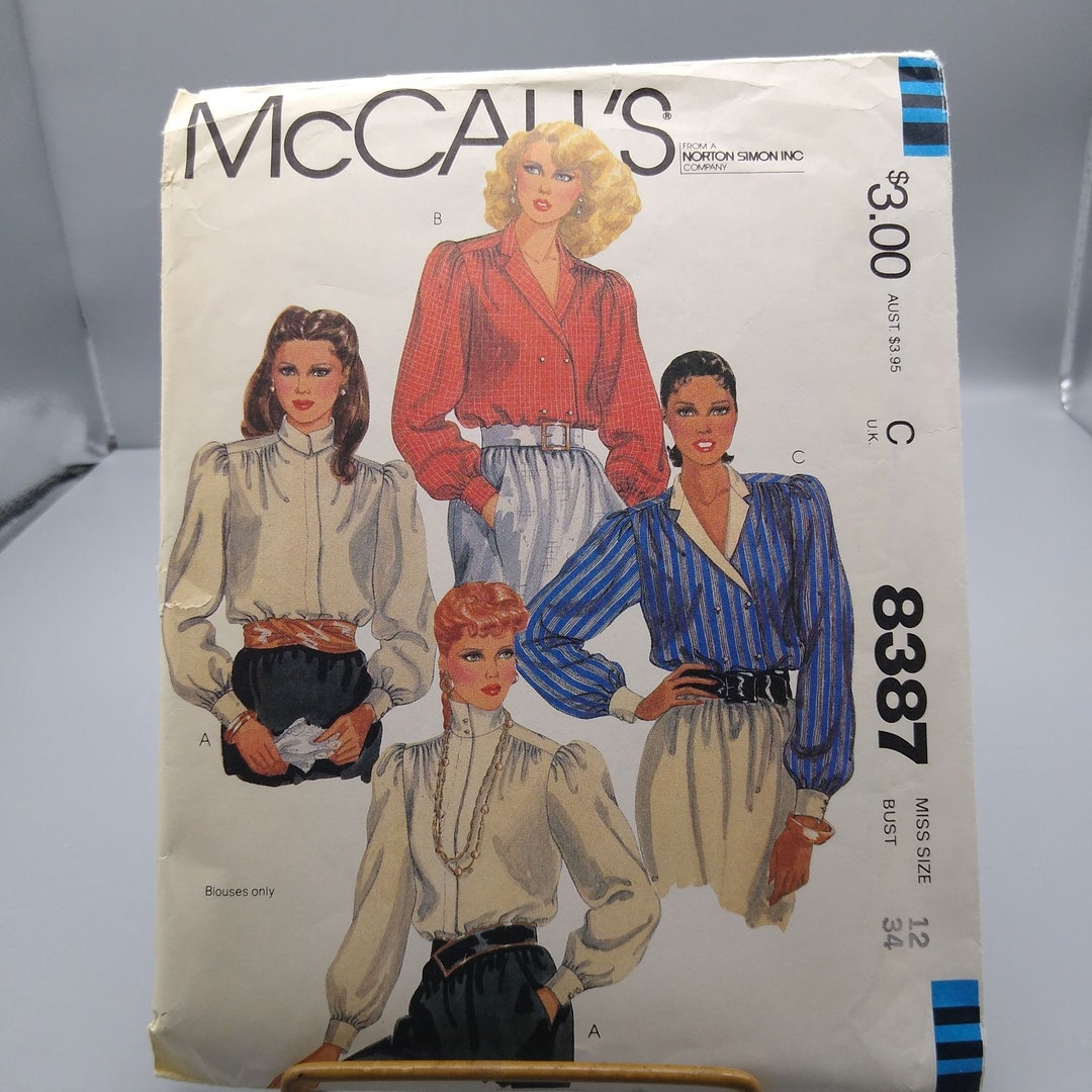 Vintage Sewing PATTERN Mccalls 8387, Misses 1983 Blouses, Size 12 - Etsy