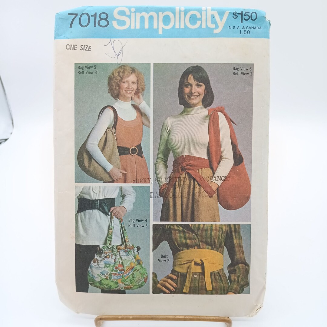 Vintage Sewing PATTERN Simplicity 7018, Misses 1975 Belts and Bags, One ...