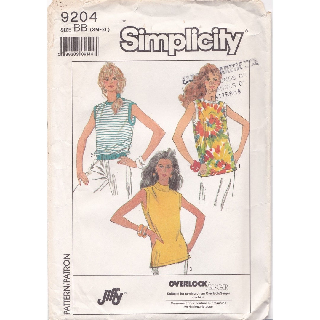 UNCUT Vintage Sewing Pattern Simplicity 9204, Jiffy 1989 Tops for ...