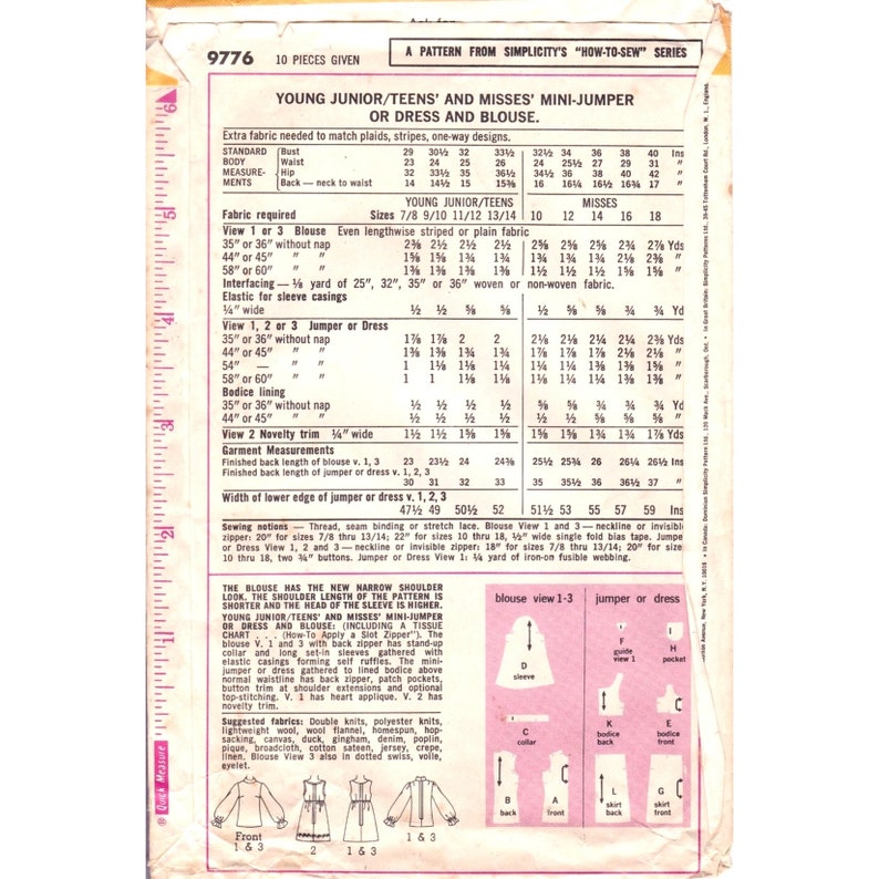 Vintage Sewing PATTERN Simplicity 9776 How to Sew 1971 Young - Etsy