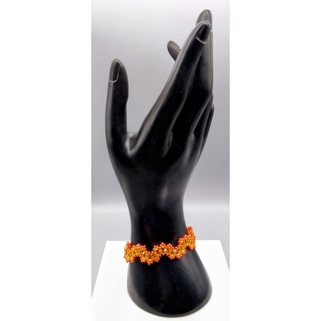 Vintage Teng Yue Orange Bracelet, Stacked Daisies on Beaded Crystal ...