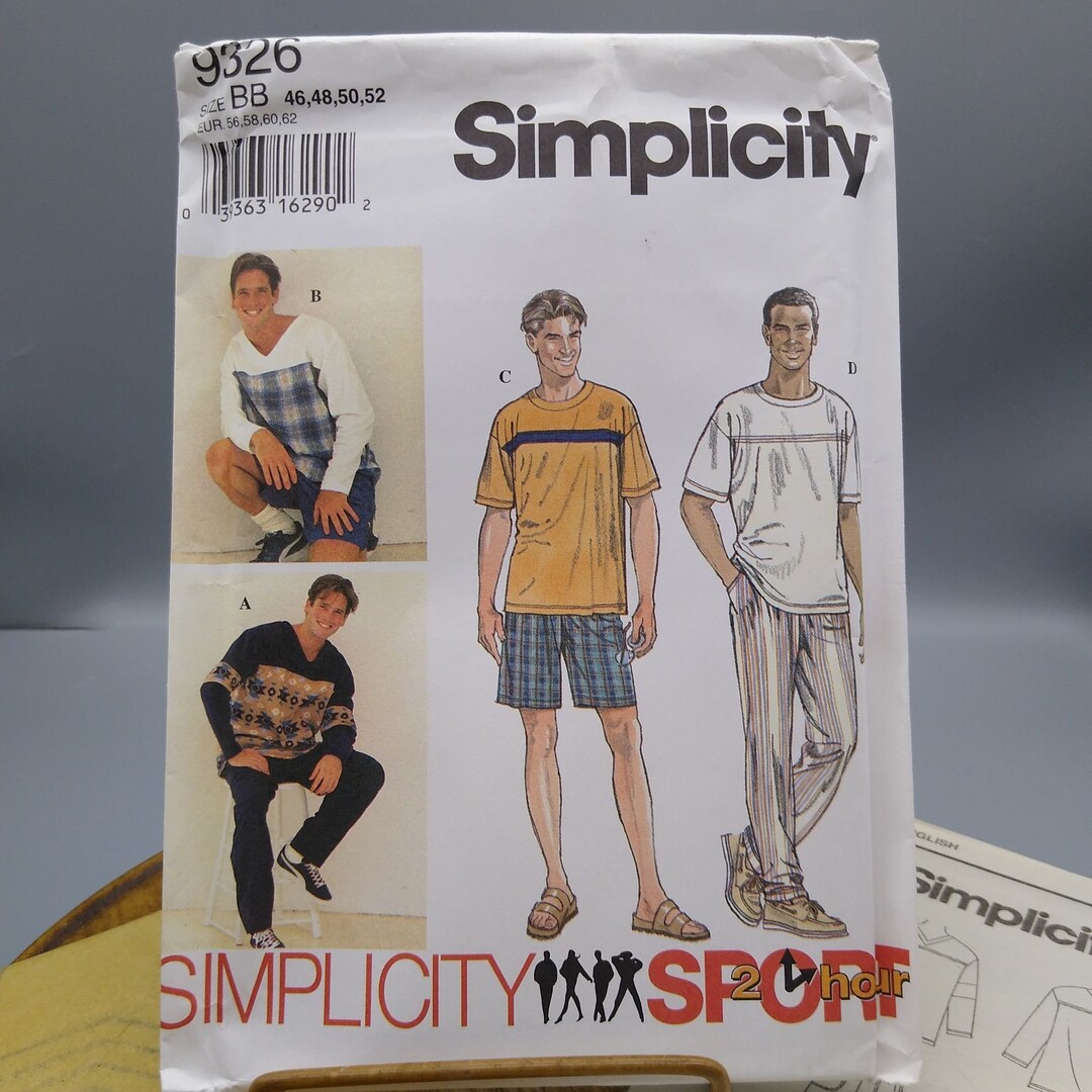 UNCUT Vintage Sewing PATTERN Simplicity 9326, 2 Hr Sport 1994 Mens ...