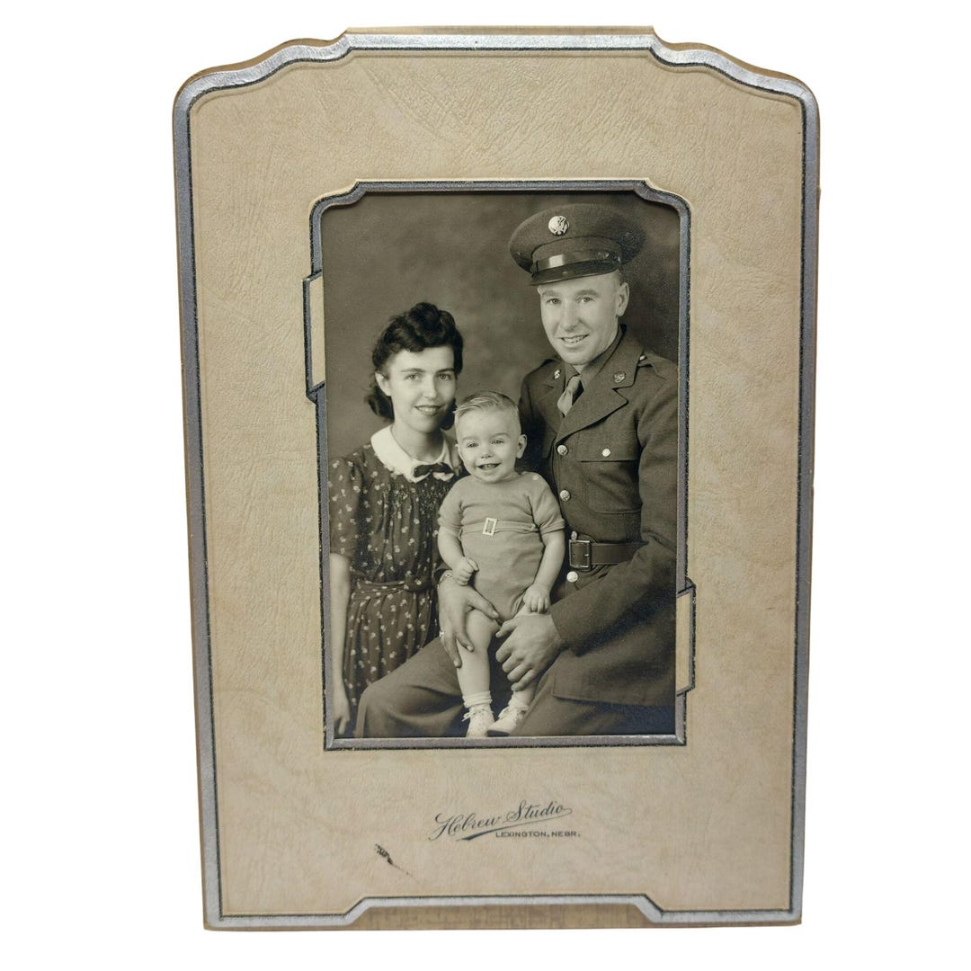 Vintage 1940s Military Family Photograph in Ornate Studio Cabinet Card ...