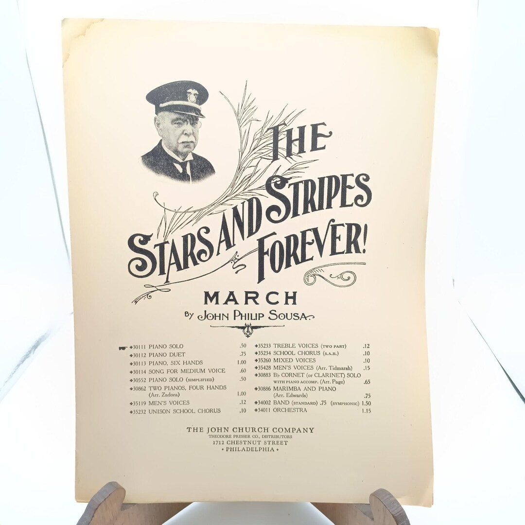 Vintage Sheet Music, Stars and Stripes Forever March Piano Solo by John ...